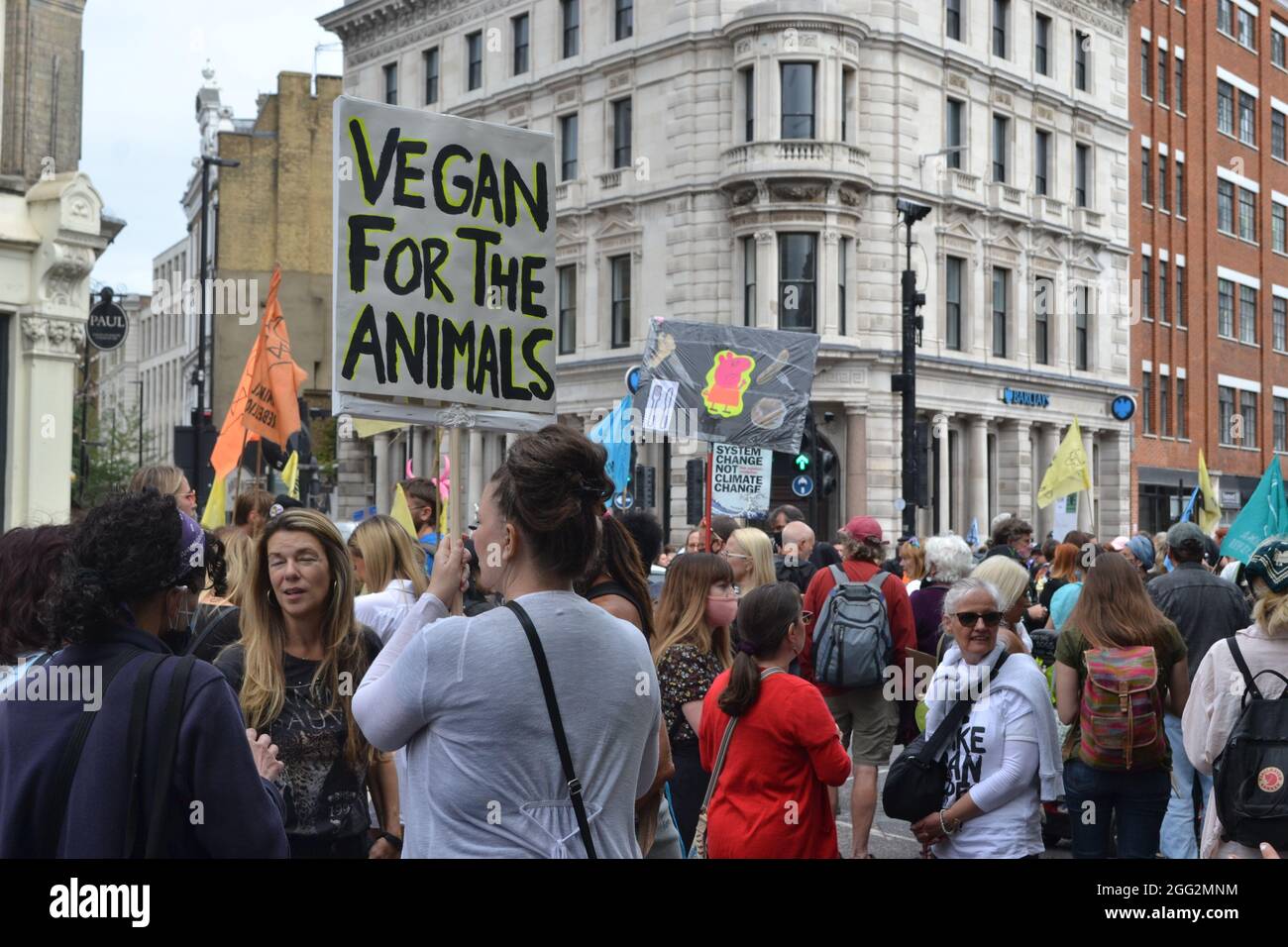 London, England. 28th August 2021. Animal Rebellion protesters at ...