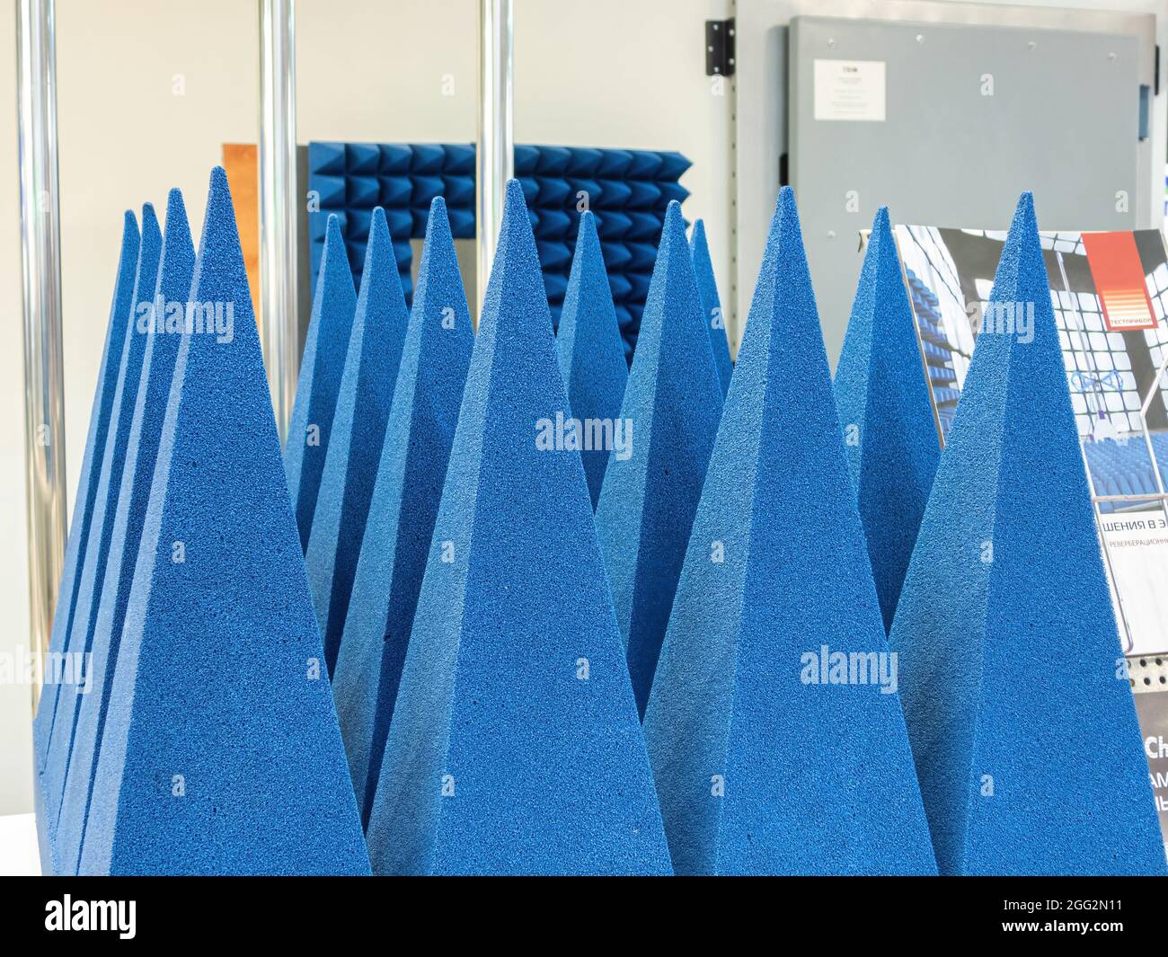 MOSCOW, RUSSIA - OCT 22, 2019. Pyramidal absorber for anechoic chamber ...