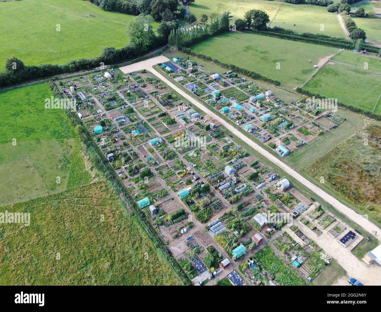 An aerial view of allotments set in a rural setting Stock Photo - Alamy