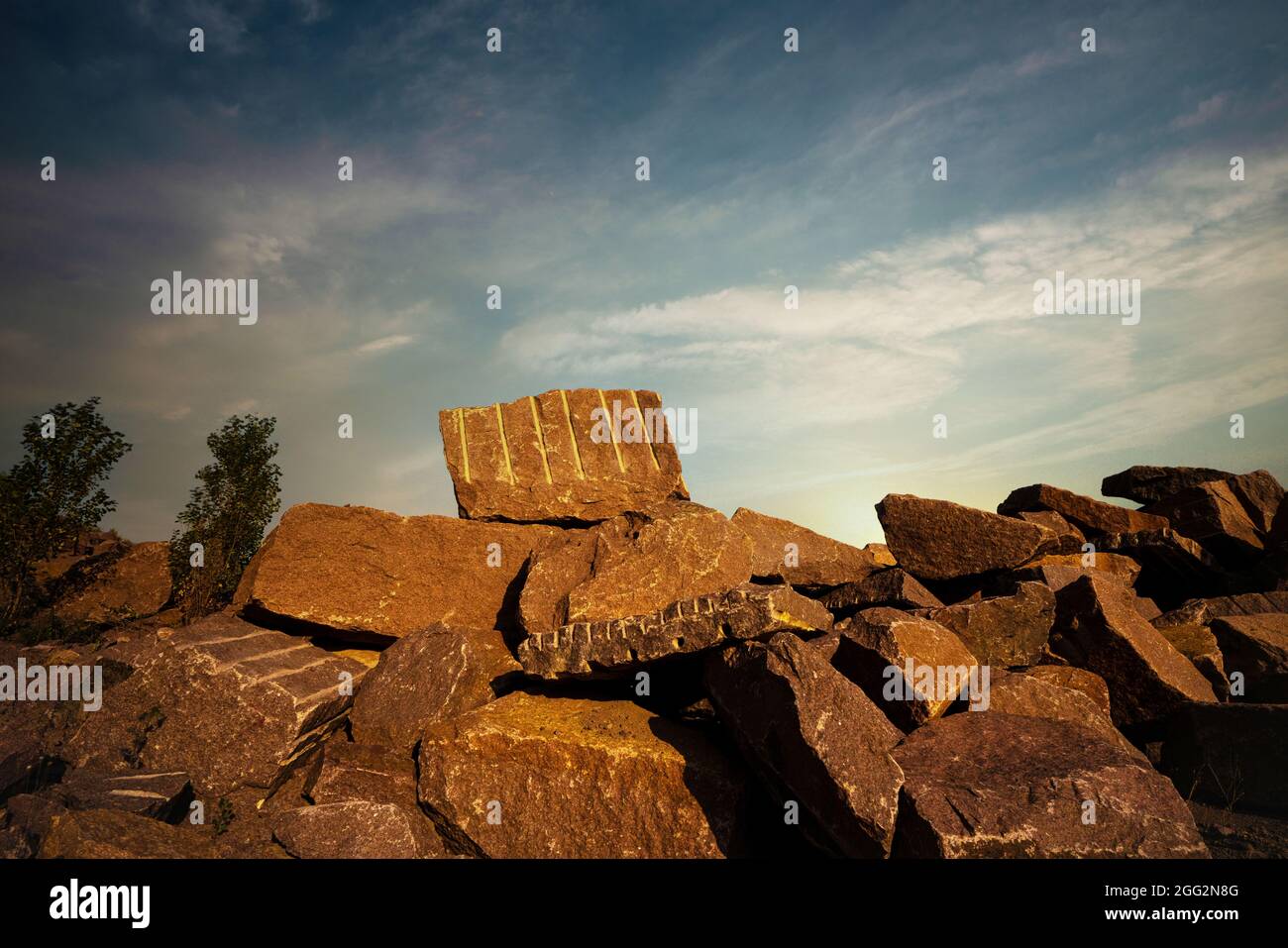 Large deposits of stone materials near a mining quarry Stock Photo - Alamy