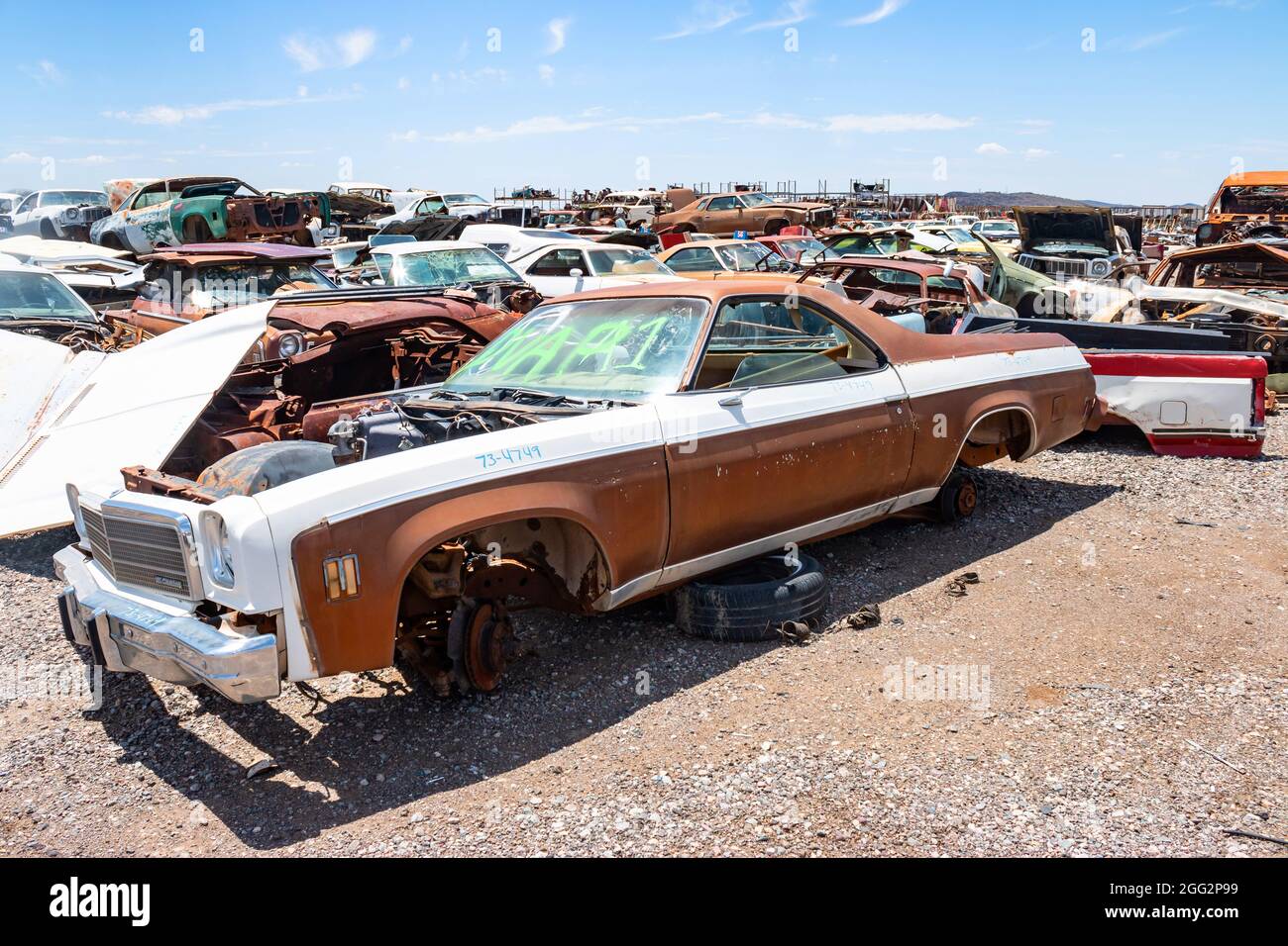 classic 1970s vintage American Chevrolet El camino car in Arizona junkyard Stock Photo - Alamy