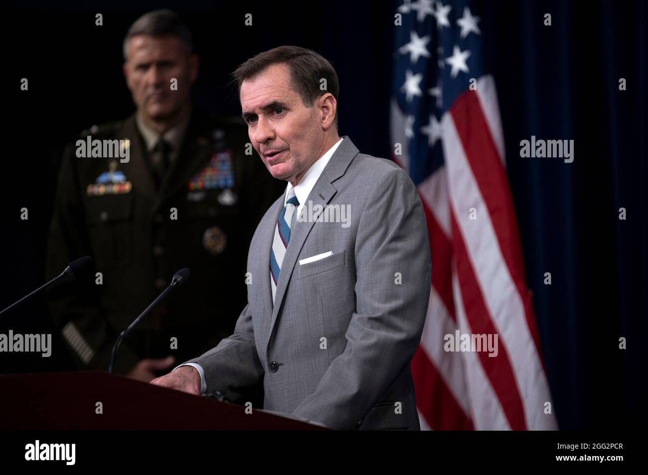 Pentagon Press Secretary John F. Kirby and Army Maj. Gen. William "Hank ...