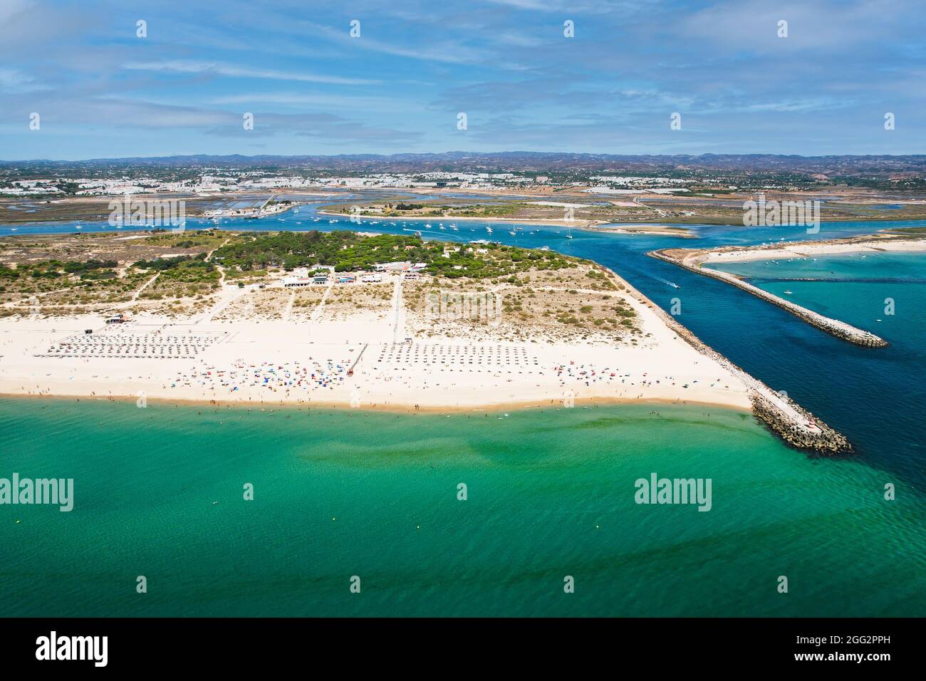Aerial view of the Tavira Island beach, a tropical island near the town ...