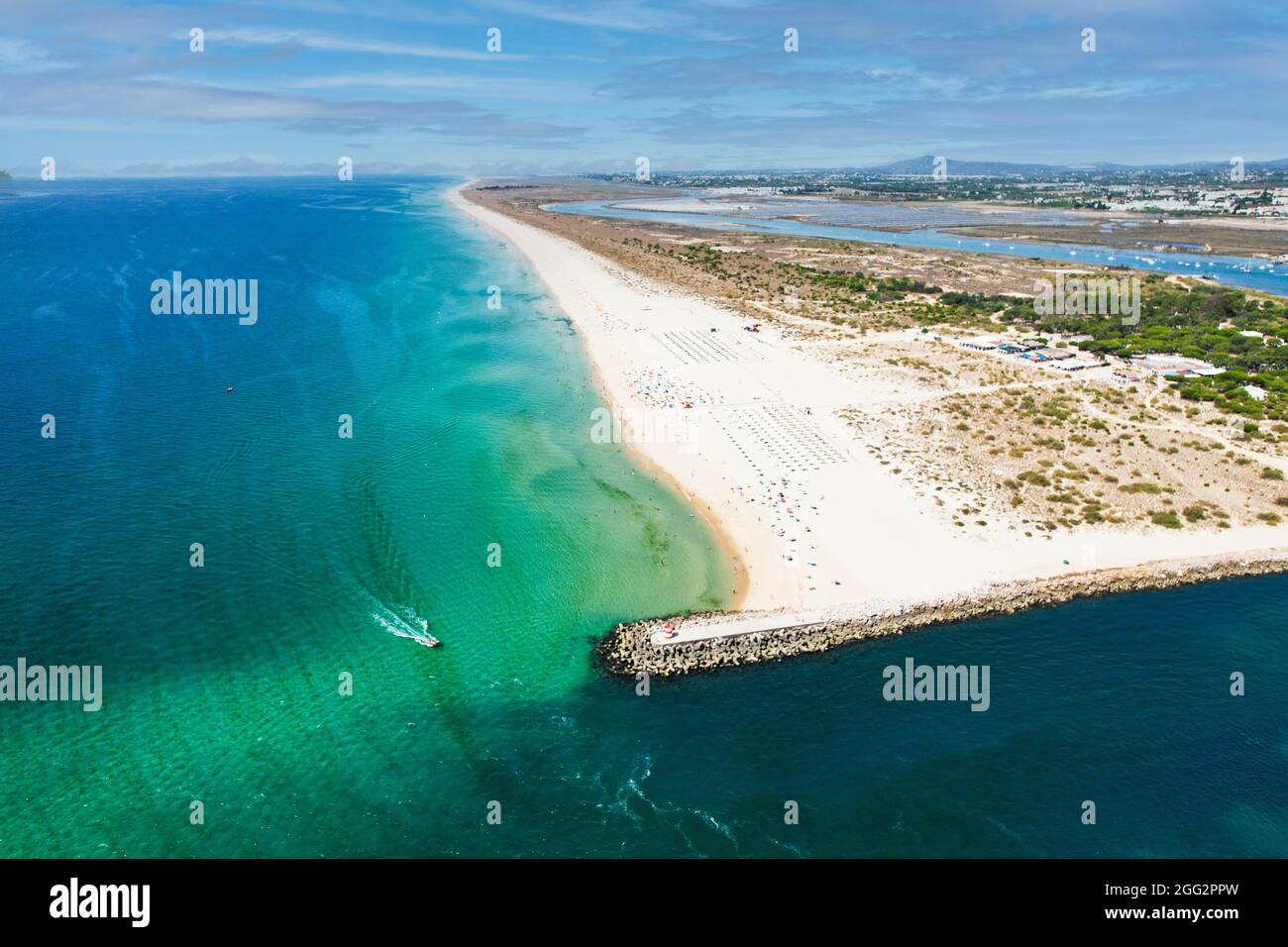 Aerial view of the Tavira Island beach, a tropical island near the town ...