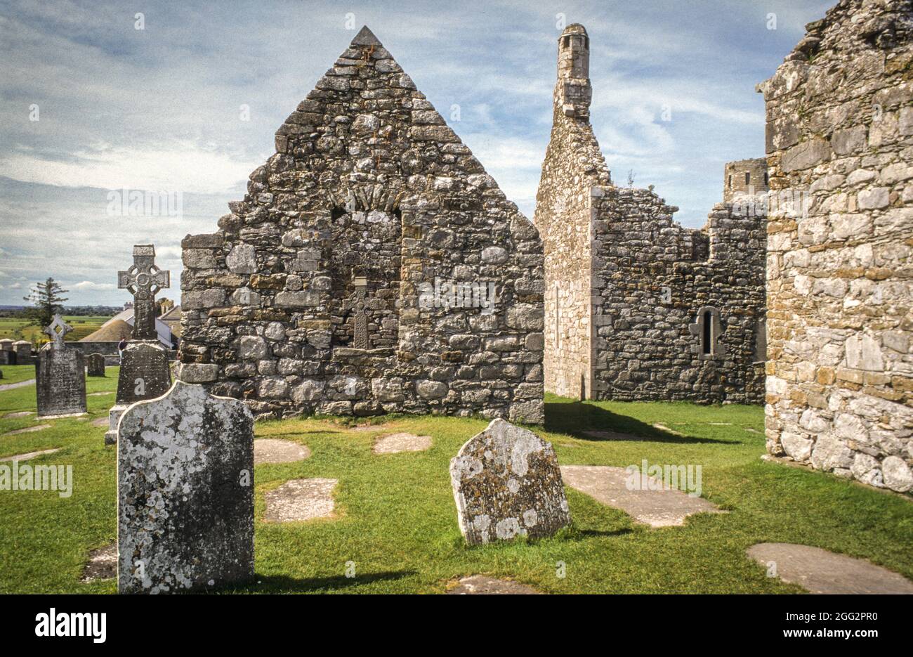 The ruins of Temple Hurpan and Clonmacnoise Cathedral on the grounds of ...