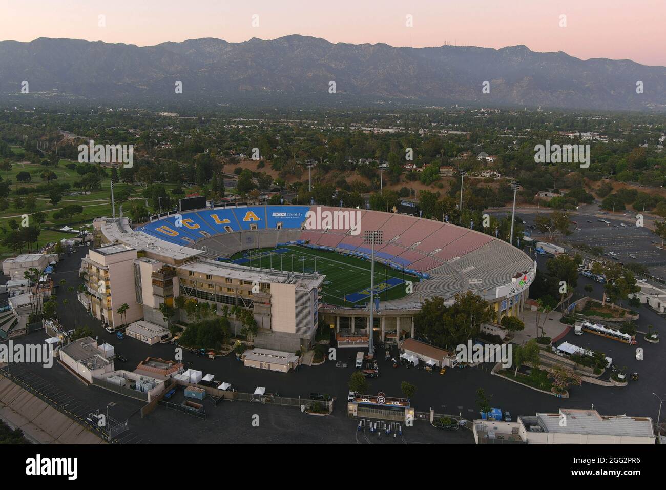 An aerial view of the Rose Bowl, Friday, Aug. 27, 2021, in Pasadena ...