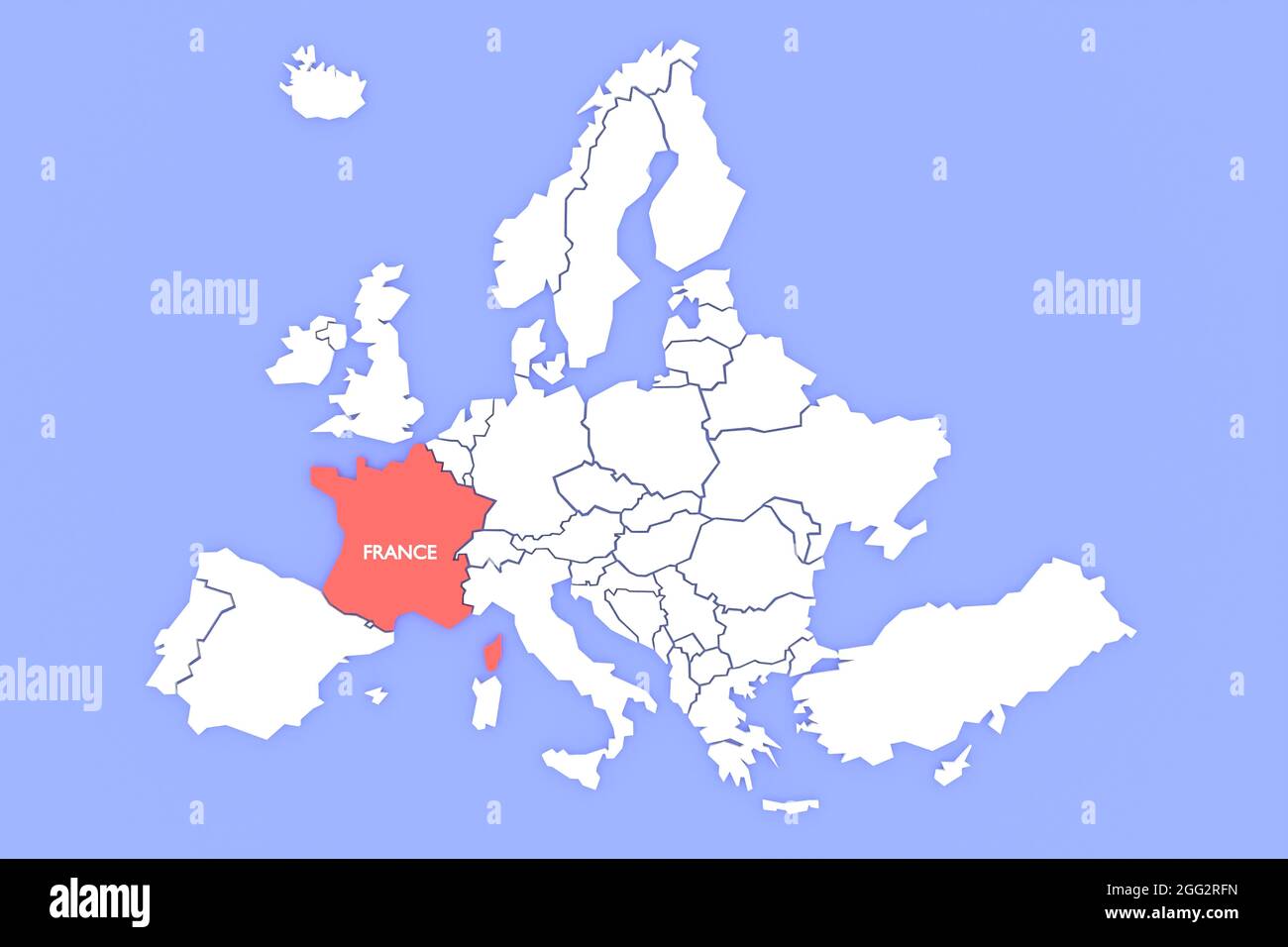 3D rendered map of Europe focused on France in red Stock Photo - Alamy