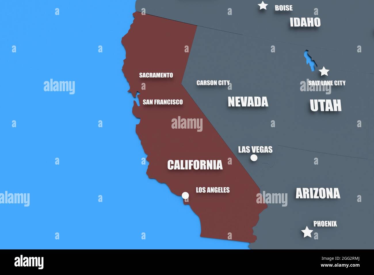 3D rendering of a map of California with states names Stock Photo - Alamy