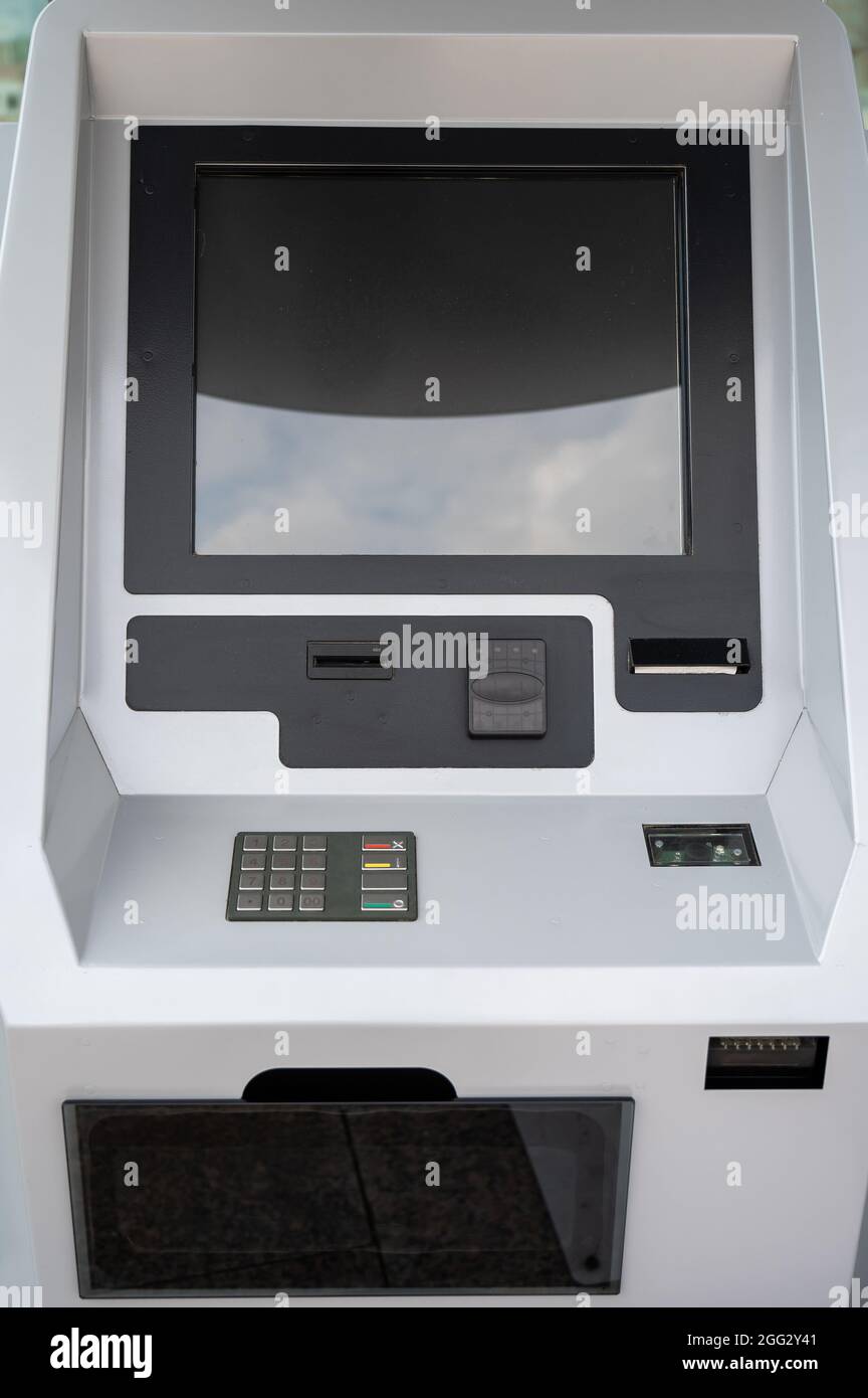 Close-up of a ticket vending machine with a blank black screen Stock ...