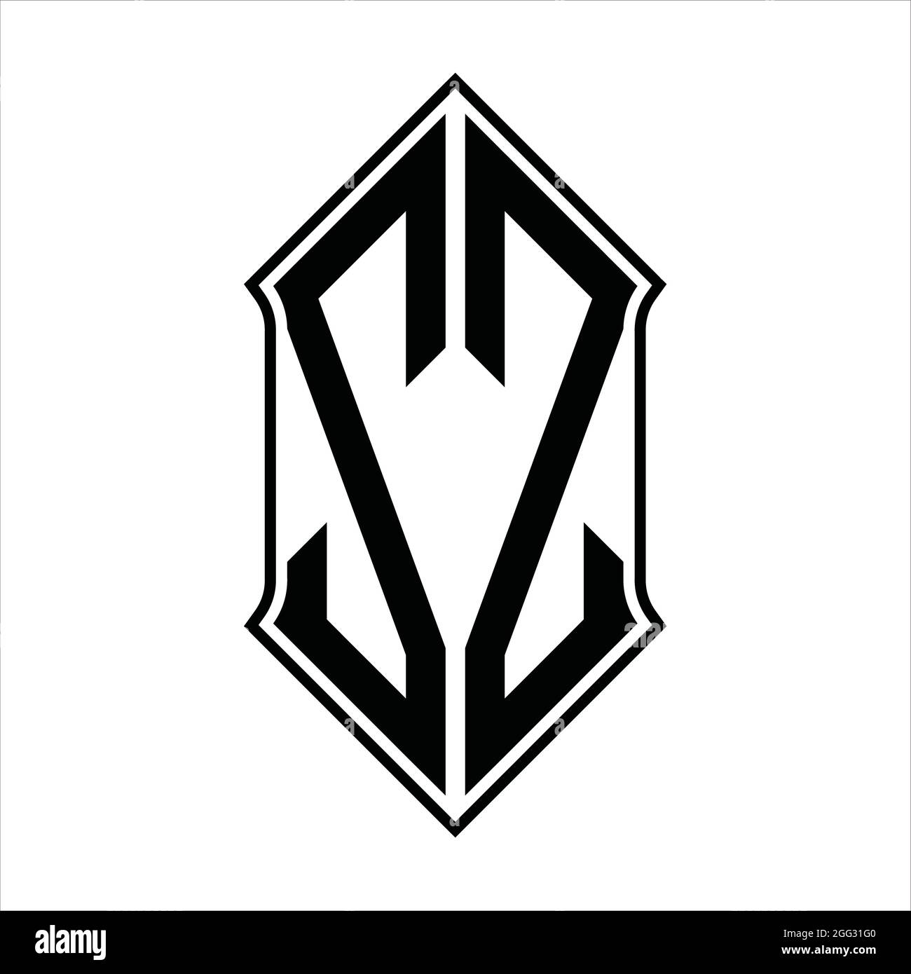 ZZ Logo monogram with shieldshape and black outline design template ...
