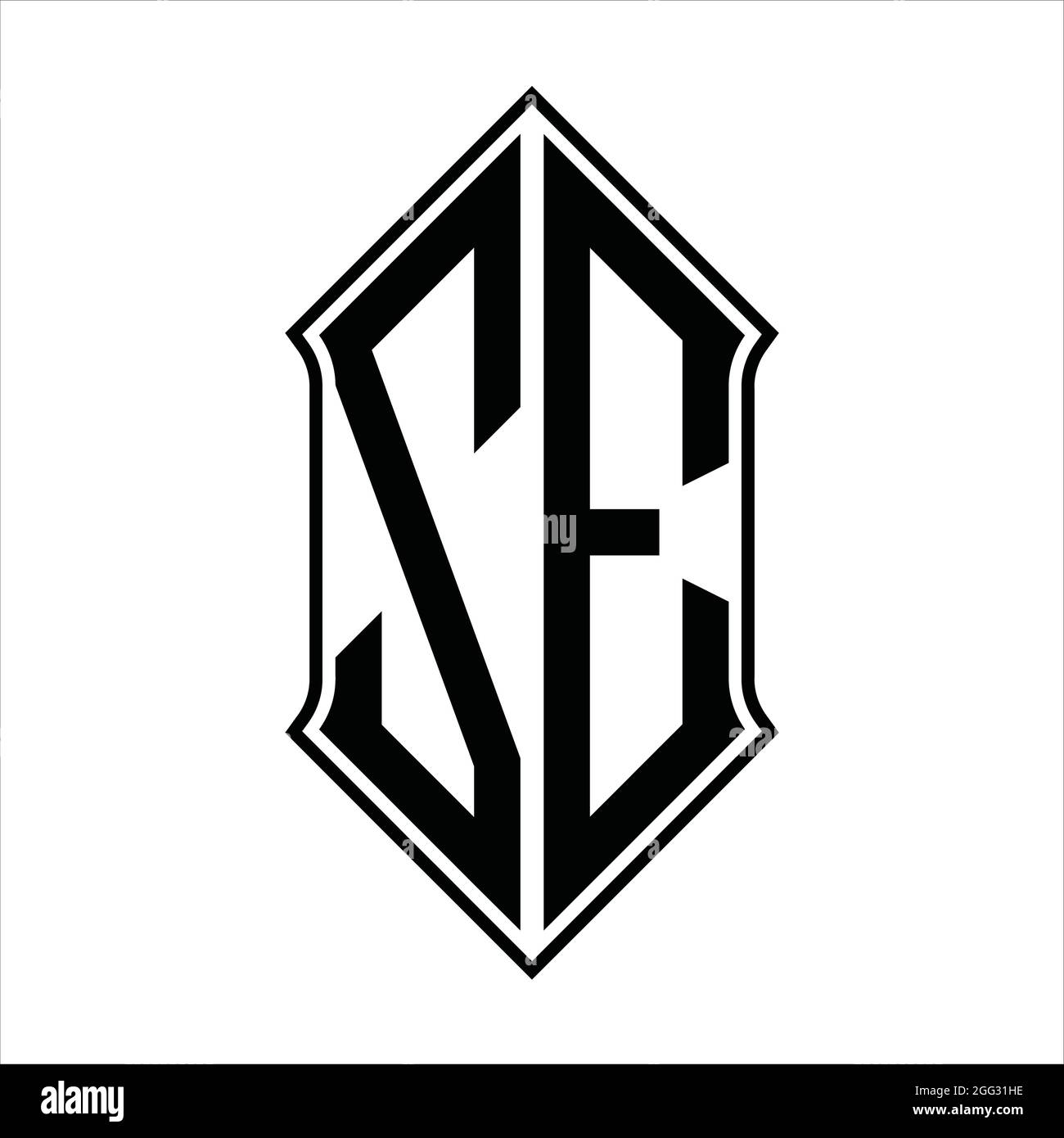 ZE Logo monogram with shieldshape and black outline design template ...