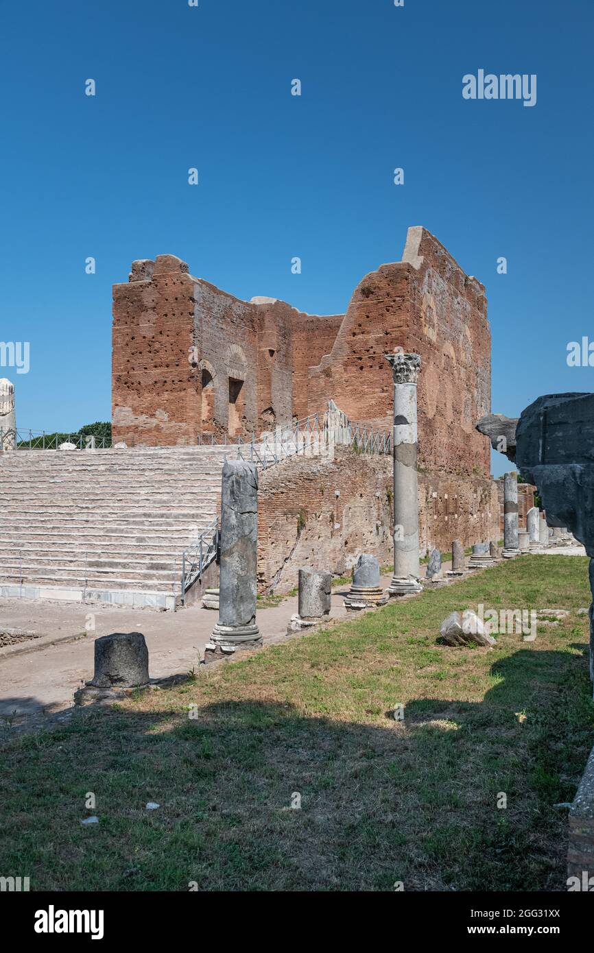 The Capitolium at archaeological excavations of Ostia Antica surrounded ...