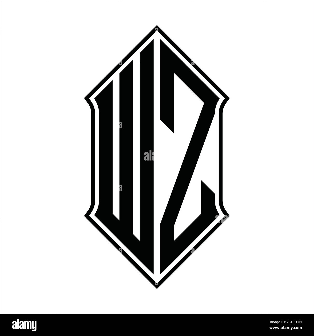 WZ Logo monogram with shieldshape and black outline design template ...