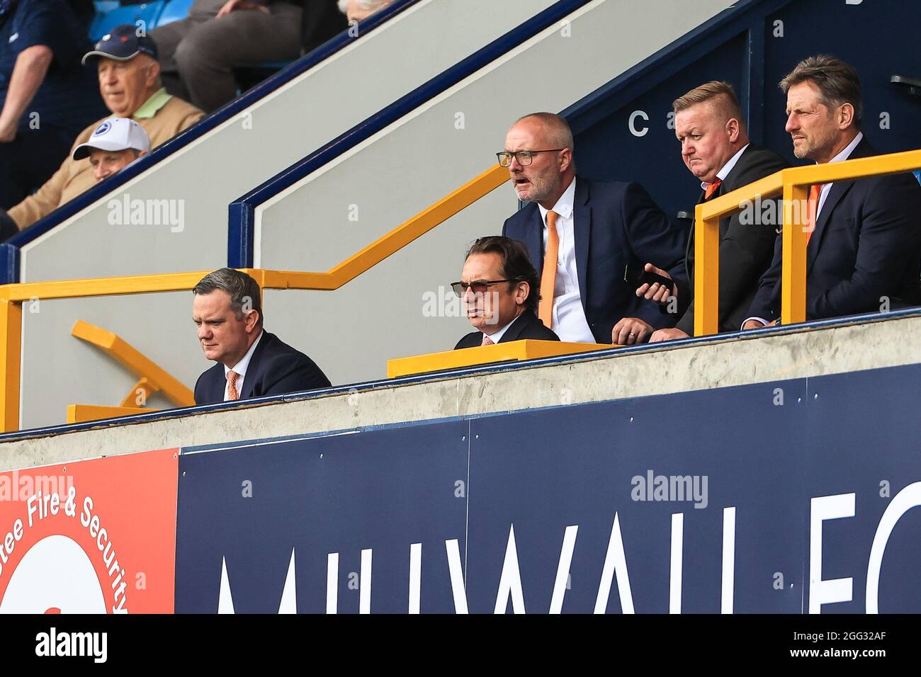 Blackpool owner Simon Sadler watches the game from the stand Stock ...