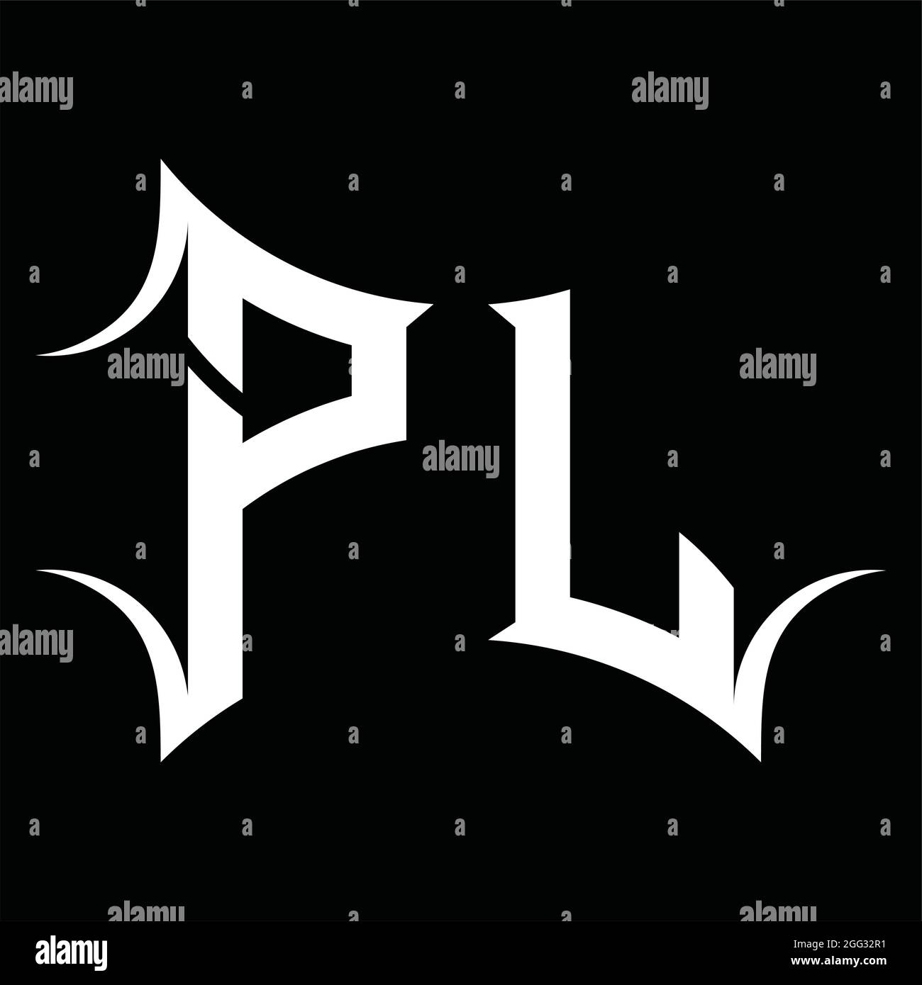 PL Logo monogram letter with shield and slice style blackground design ...