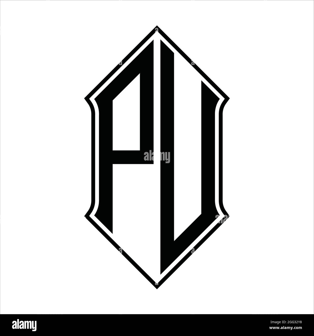 PU Logo monogram with shieldshape and black outline design template ...