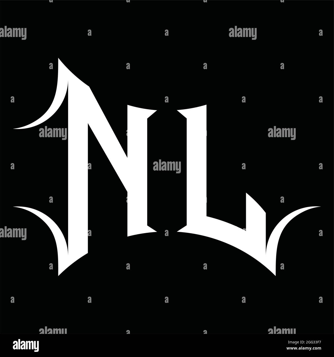 NL Logo monogram letter with shield and slice style blackground design ...