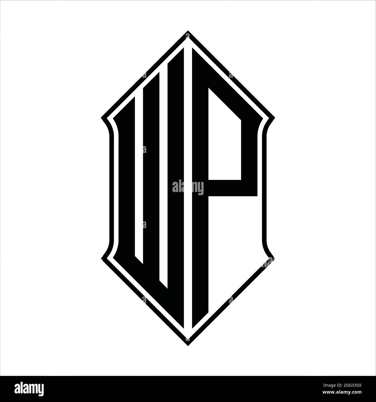 WP Logo monogram with shieldshape and black outline design template ...