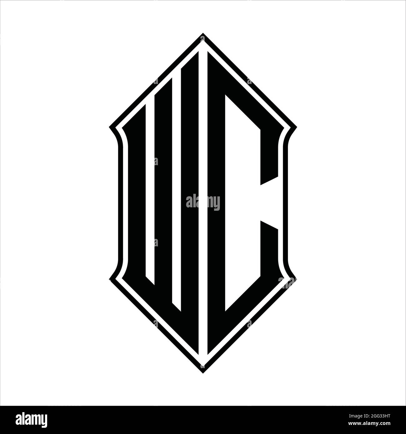 WC Logo monogram with shieldshape and black outline design template ...
