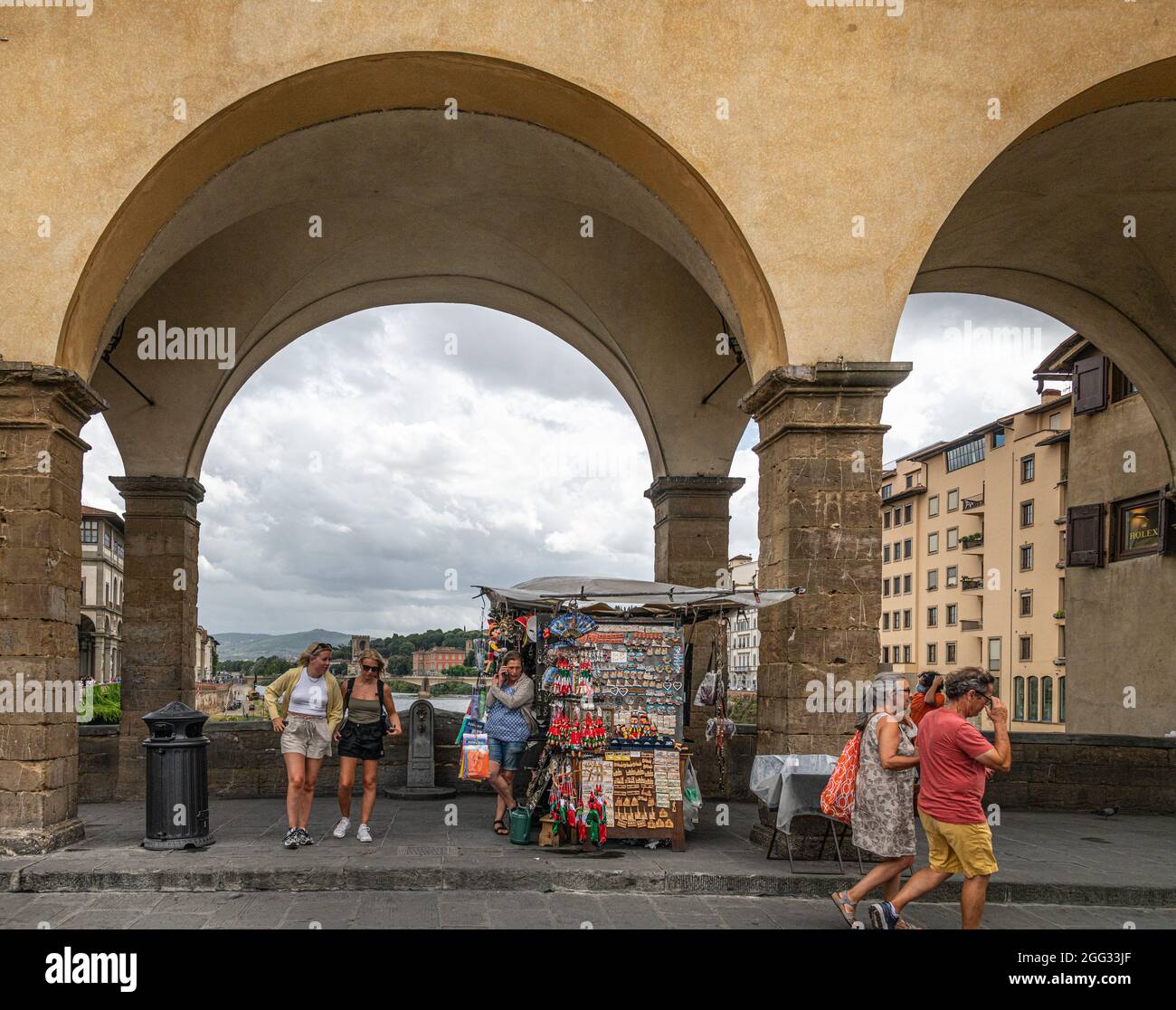 Inside bridge Ponte Vecchio in Florence. Closed Antique Jewelry Shops ...