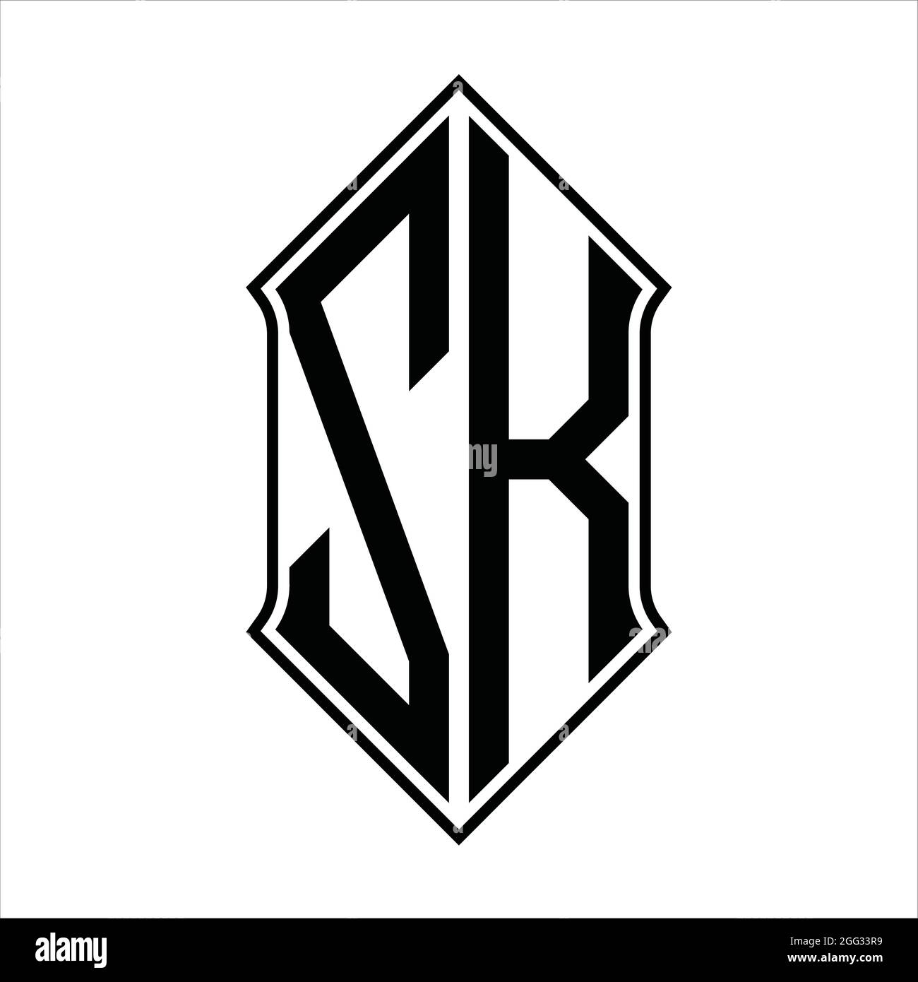 ZK Logo monogram with shieldshape and black outline design template ...