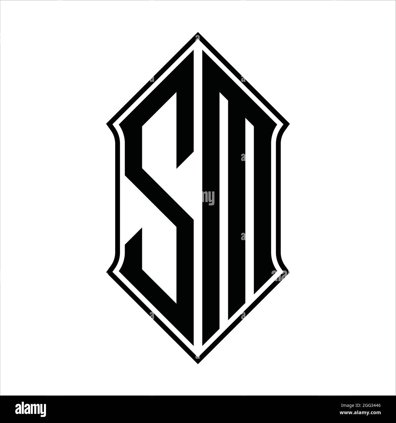 SM Logo monogram with shieldshape and black outline design template ...