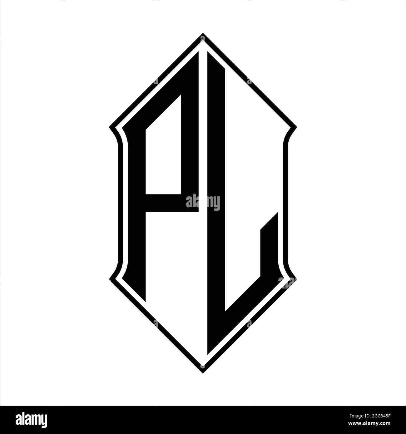 PL Logo monogram with shieldshape and black outline design template ...