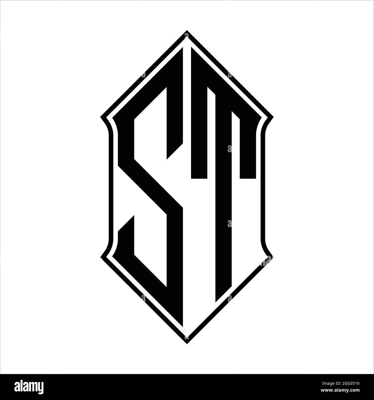 ST Logo monogram with shieldshape and black outline design template ...