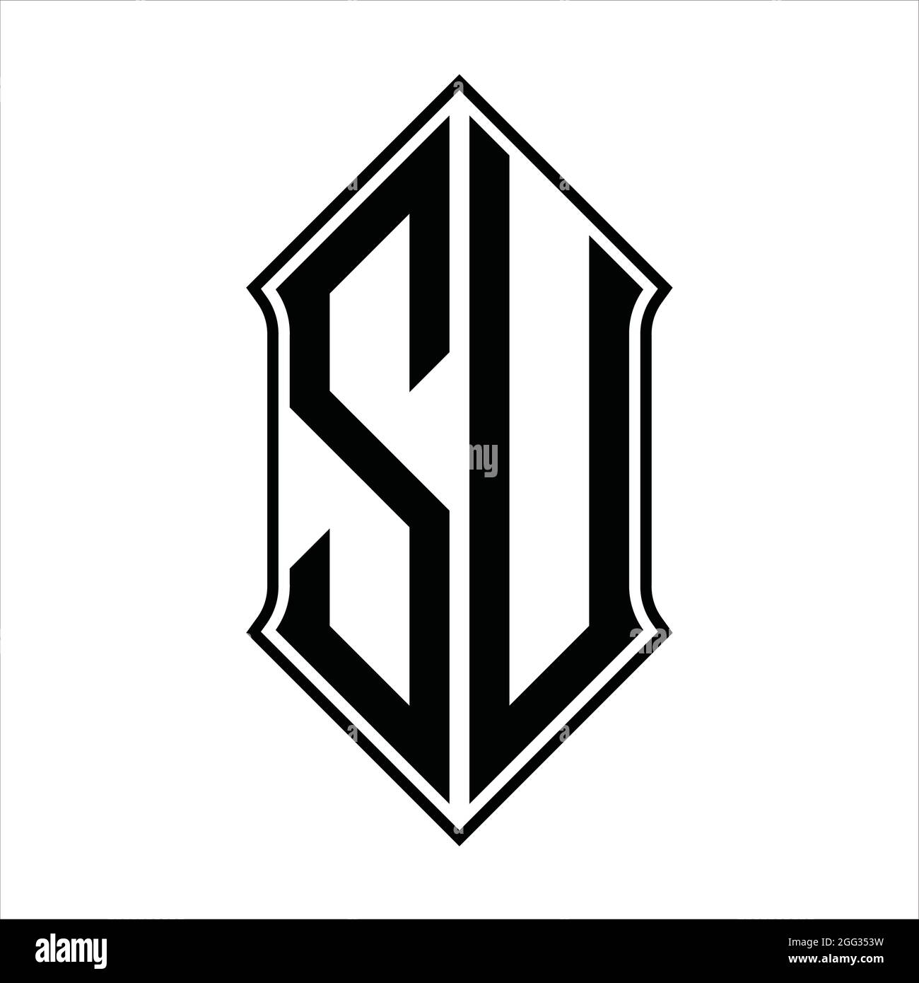 SU Logo monogram with shieldshape and black outline design template ...