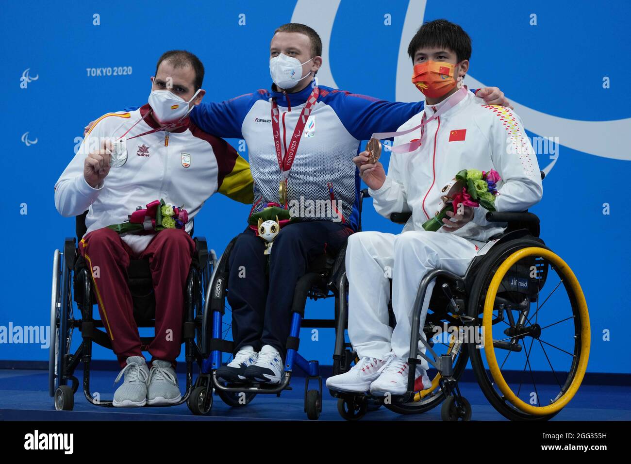 Tokyo, Japan. 28th Aug, 2021. Andrei Granichka (C) of RPC, Antoni Ponce ...