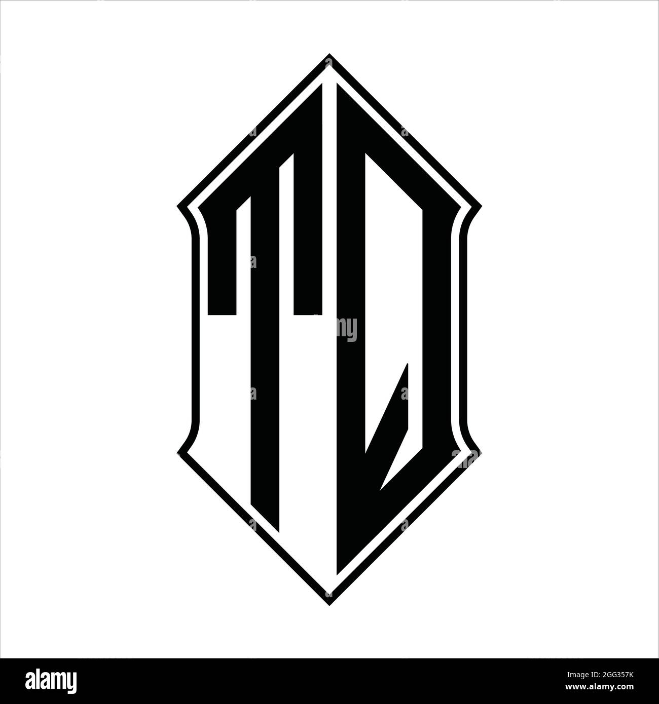 TQ Logo monogram with shieldshape and black outline design template vector icon abstract Stock ...
