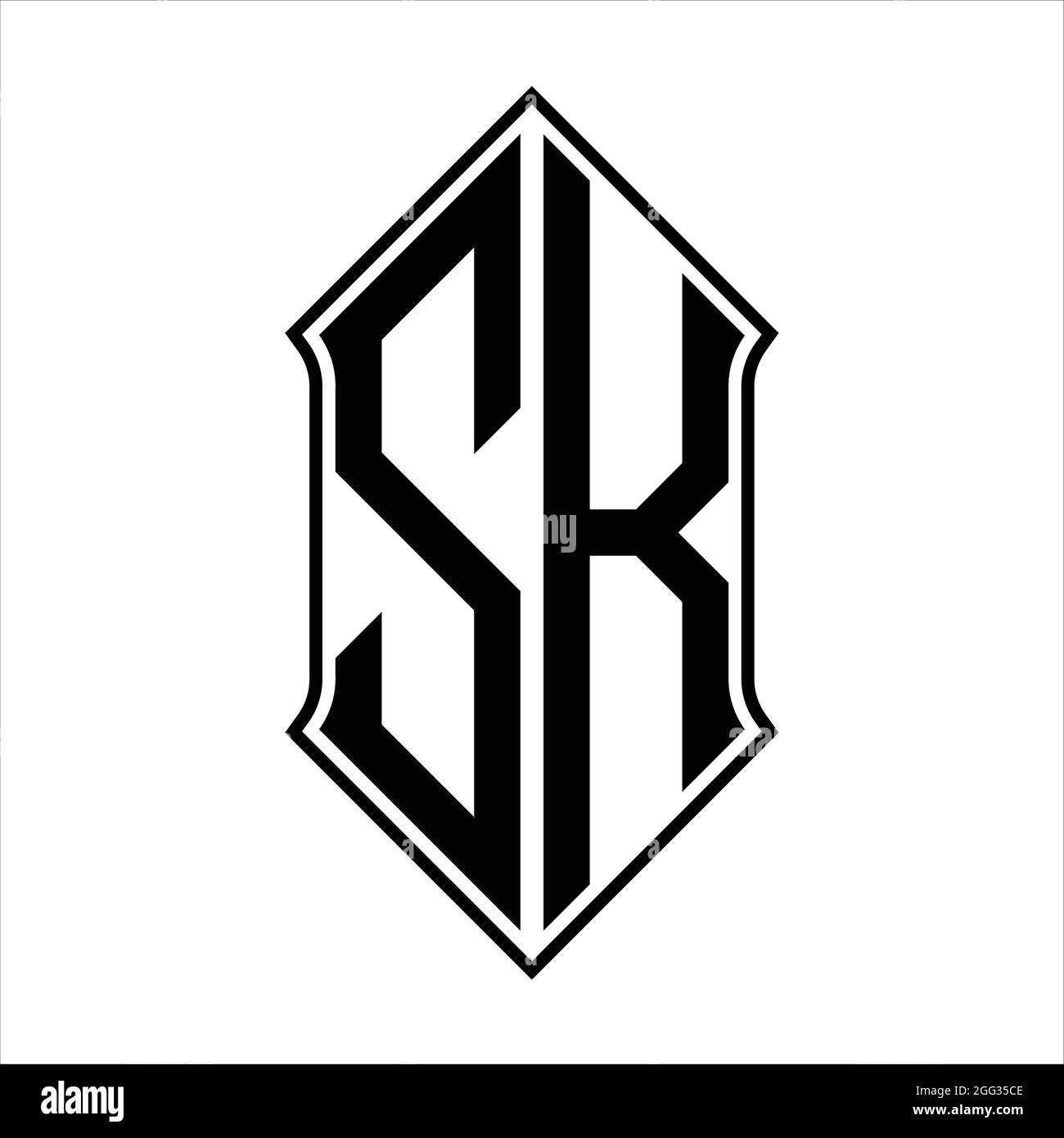 SK Logo monogram with shieldshape and black outline design template ...