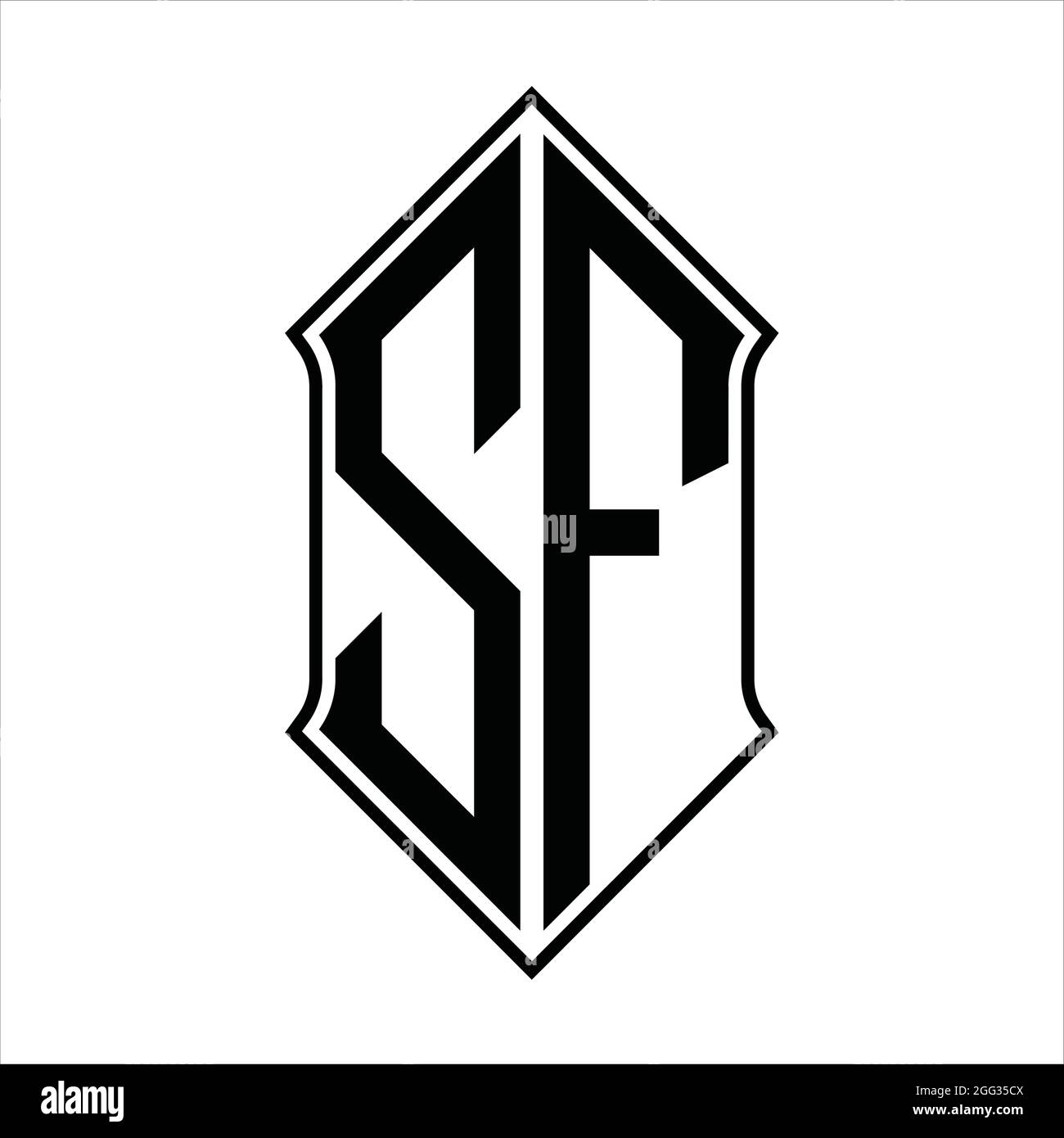 SF Logo monogram with shieldshape and black outline design template ...