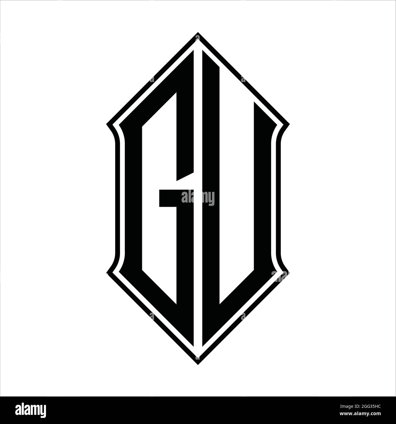 GU Logo monogram with shieldshape and black outline design template ...