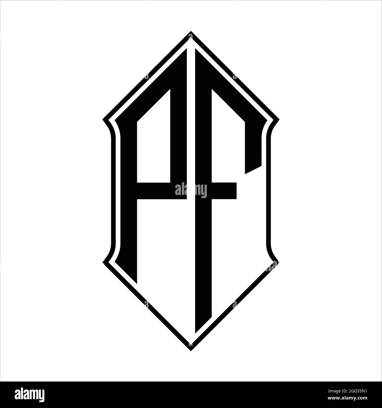 PF Logo monogram with shieldshape and black outline design template ...