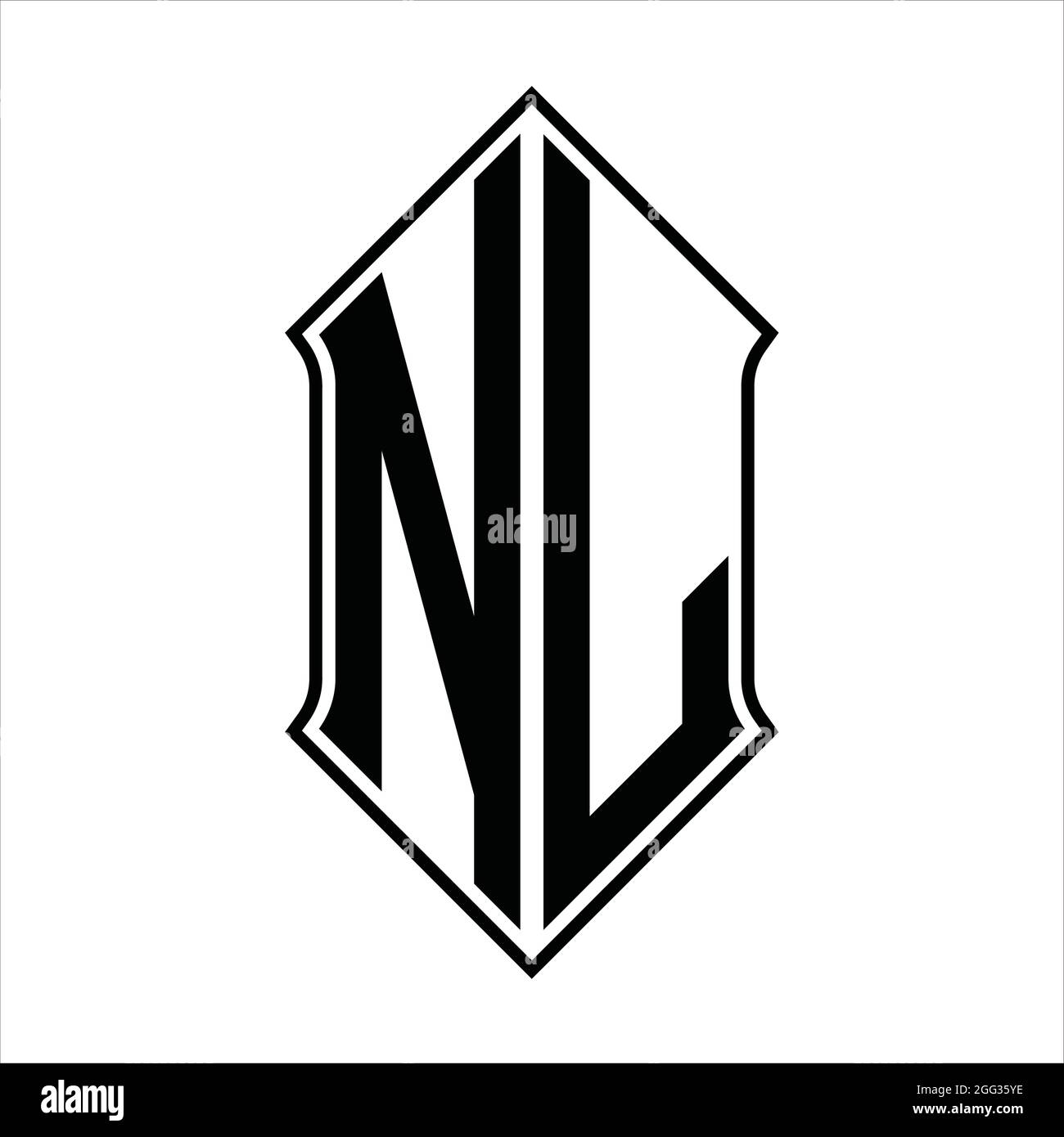 NJ Logo monogram with shieldshape and black outline design template ...