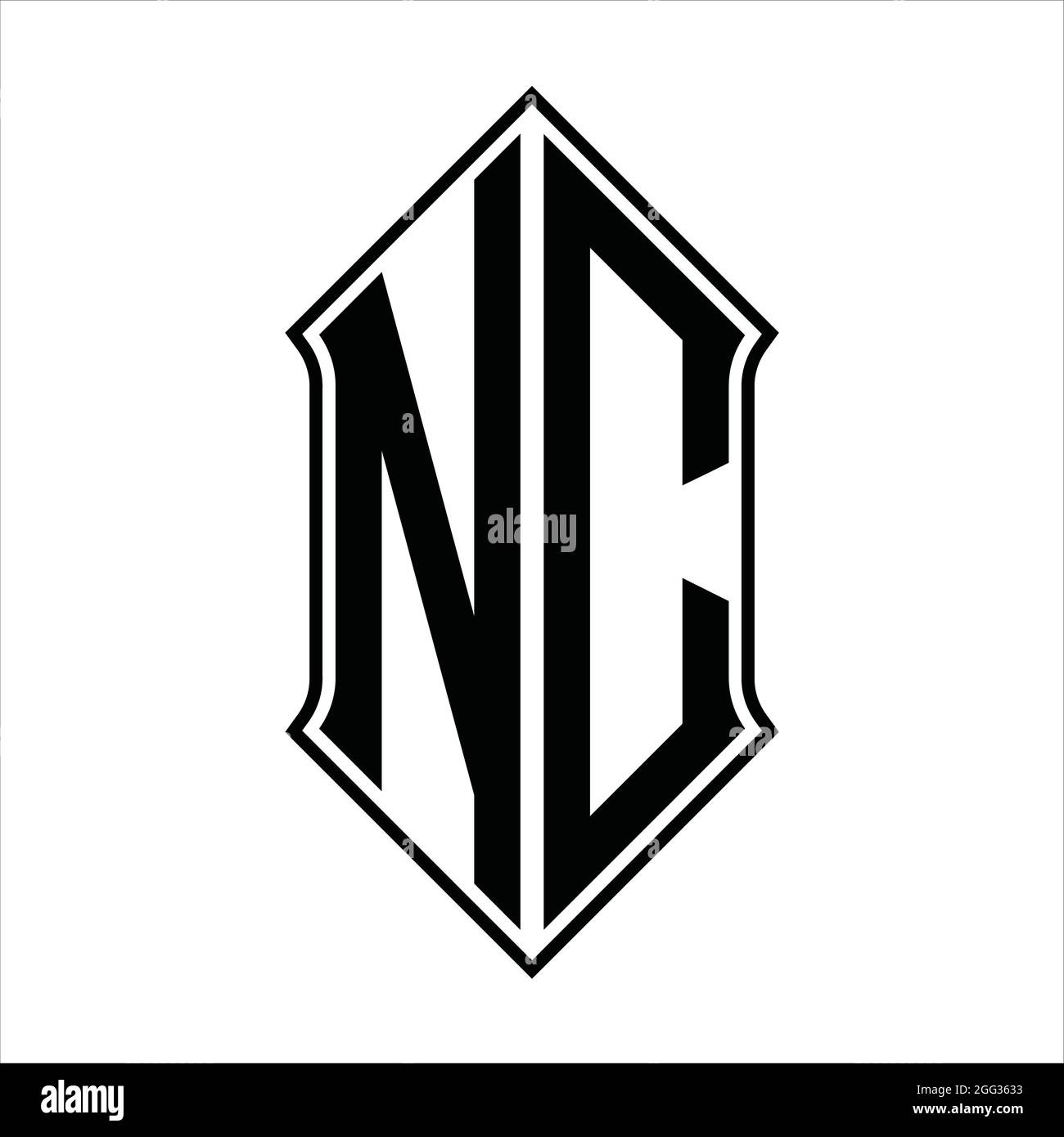 NC Logo monogram with shieldshape and black outline design template vector icon abstract Stock ...