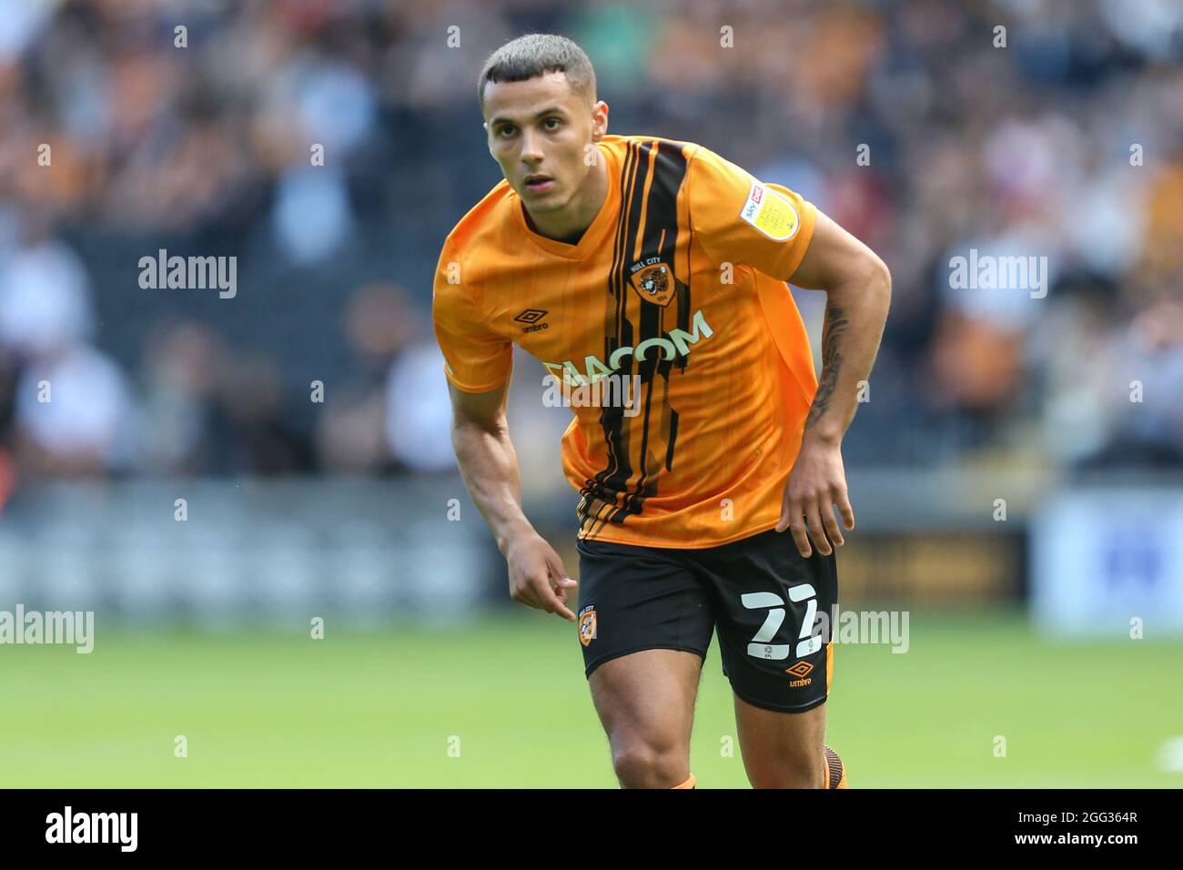 Tyler Smith #22 of Hull City in action during the game in, on 8/28/2021 ...