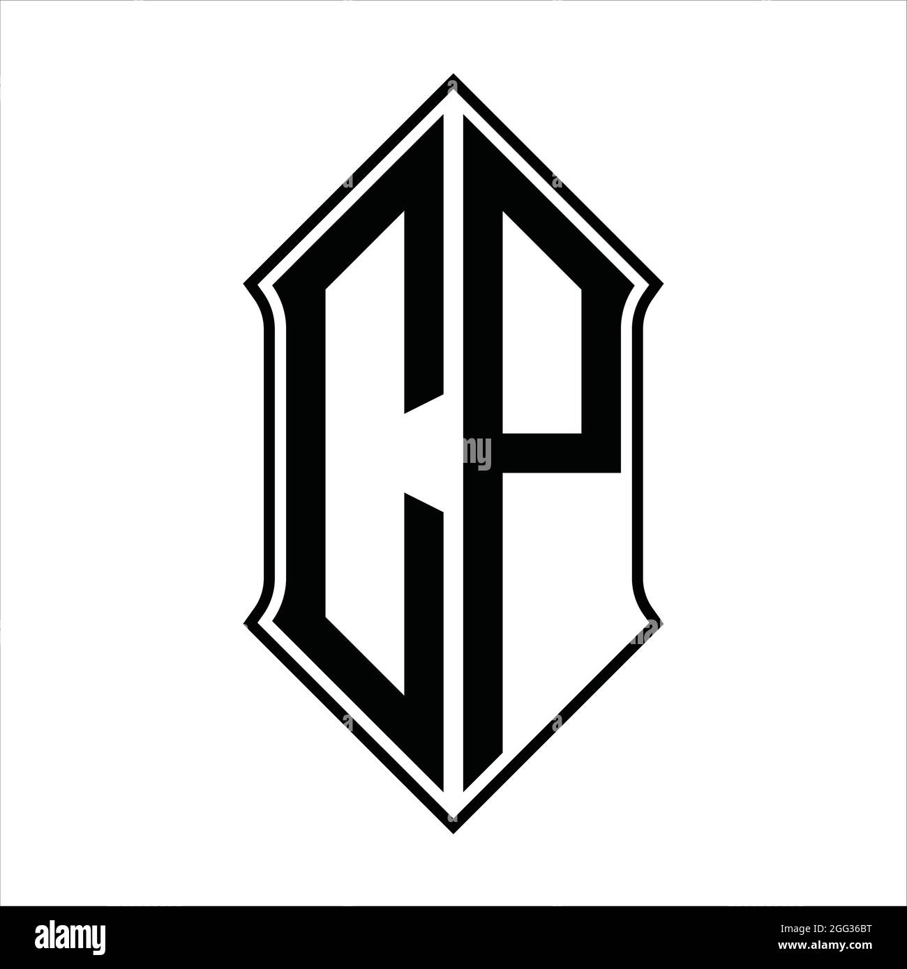 CP Logo monogram with shieldshape and black outline design template ...