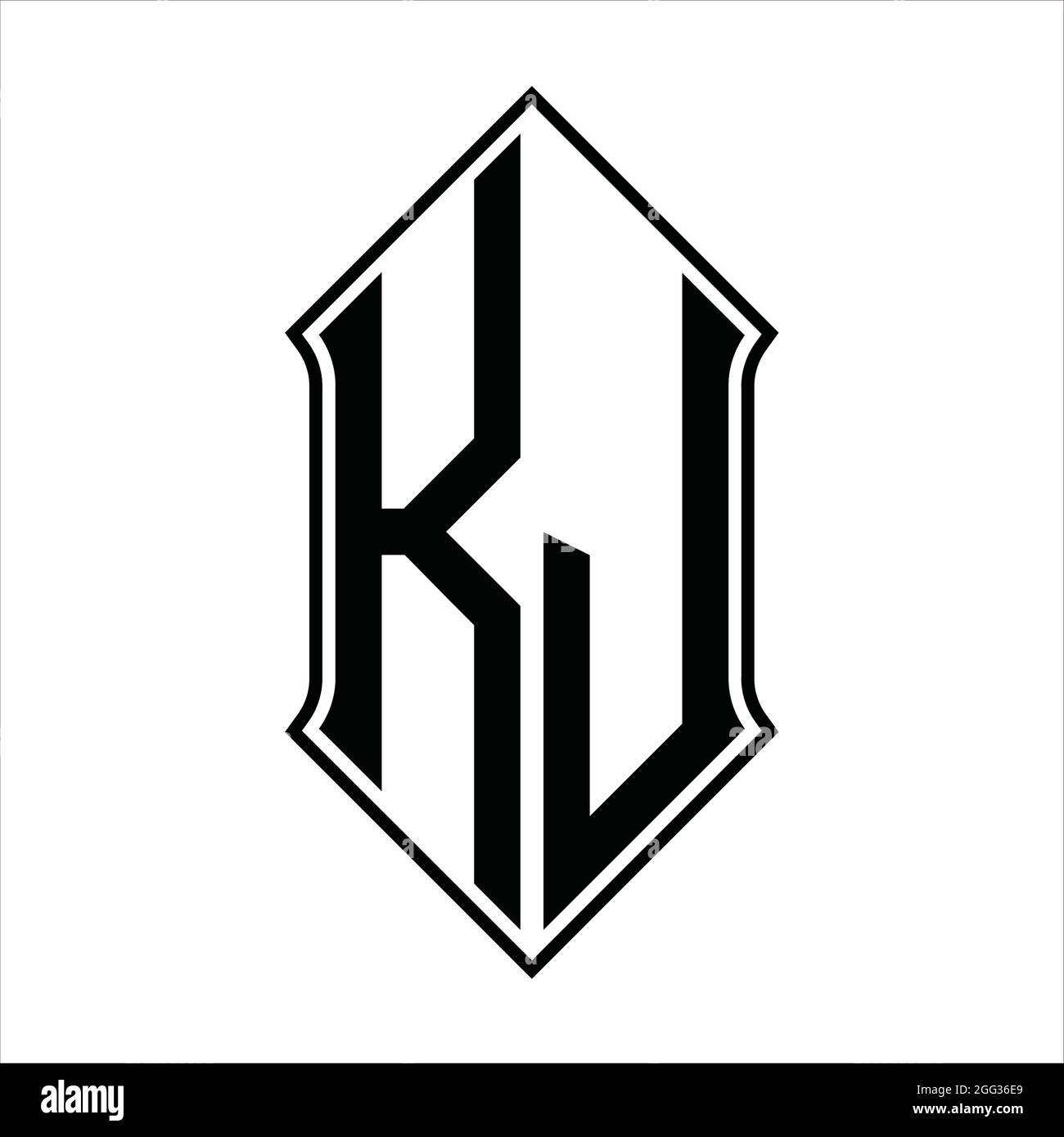 KJ Logo monogram with shieldshape and black outline design template ...
