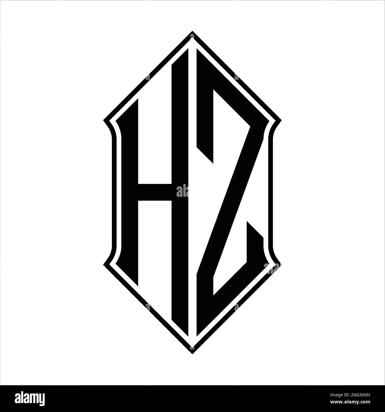 HZ Logo monogram with shieldshape and black outline design template ...