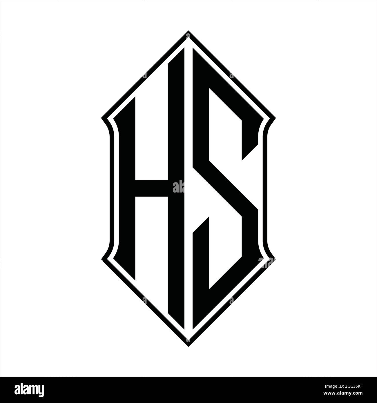 HS Logo monogram with shieldshape and black outline design template ...