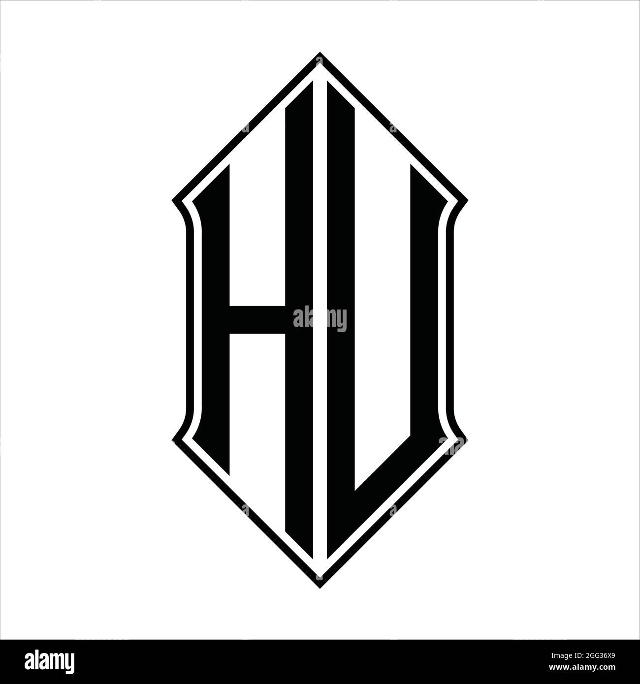 HU Logo monogram with shieldshape and black outline design template ...