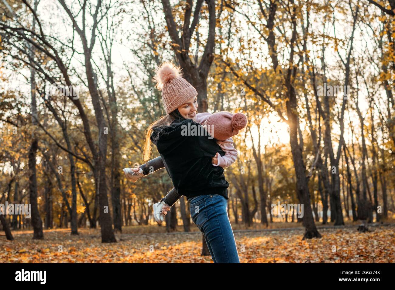 Family Fall Social Distancing Activities. Happy family mom and toddler ...