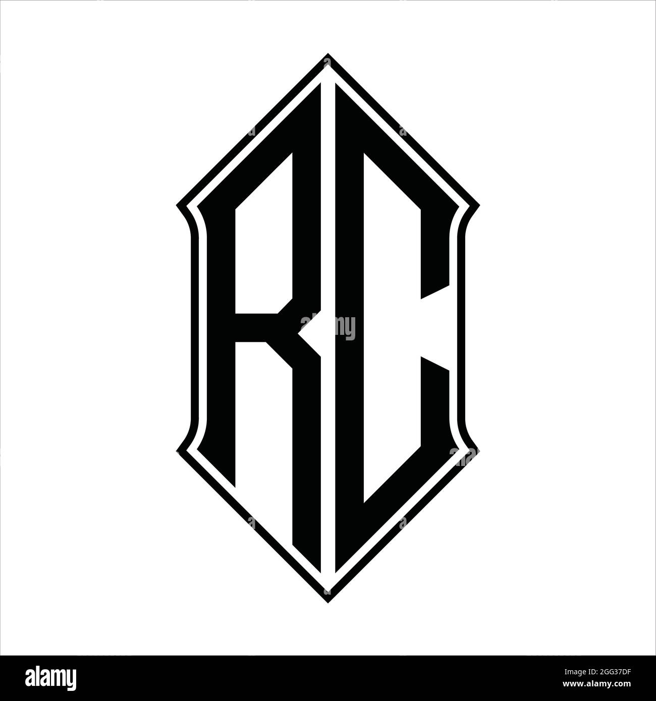 RC Logo monogram with shieldshape and black outline design template ...