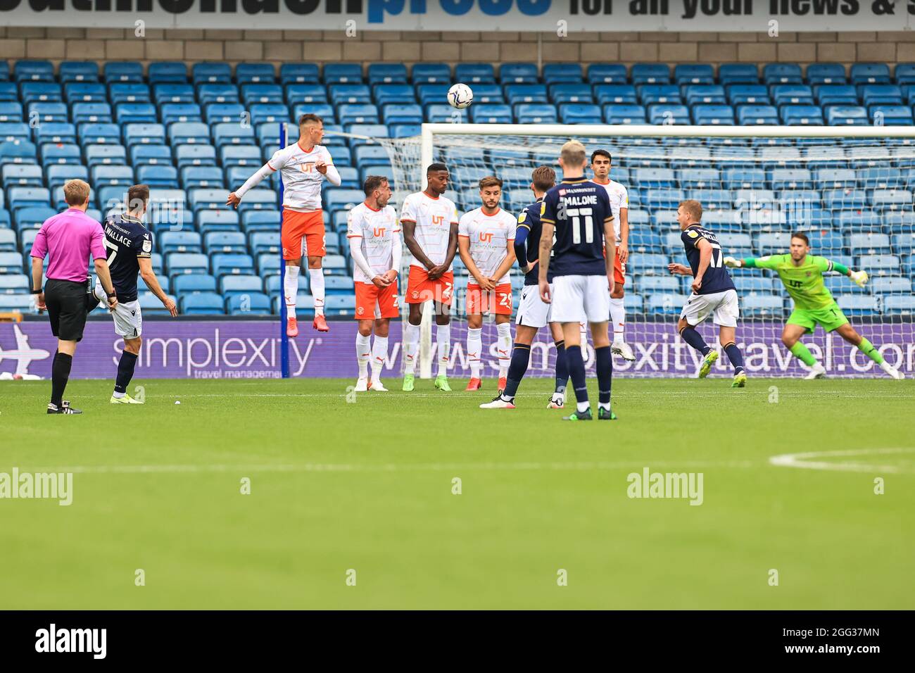 Jed Wallace #7 of Millwall scores a goal from a free kick to make the ...