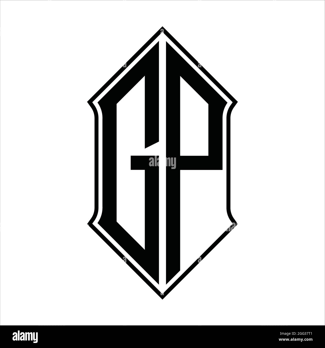 GP Logo monogram with shieldshape and black outline design template ...