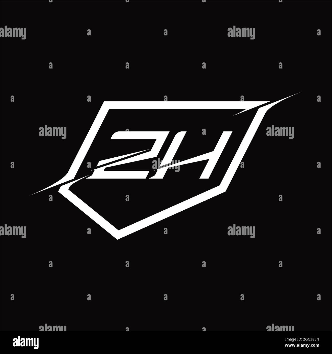 ZH Logo monogram letter with shield and slice style blackground design ...