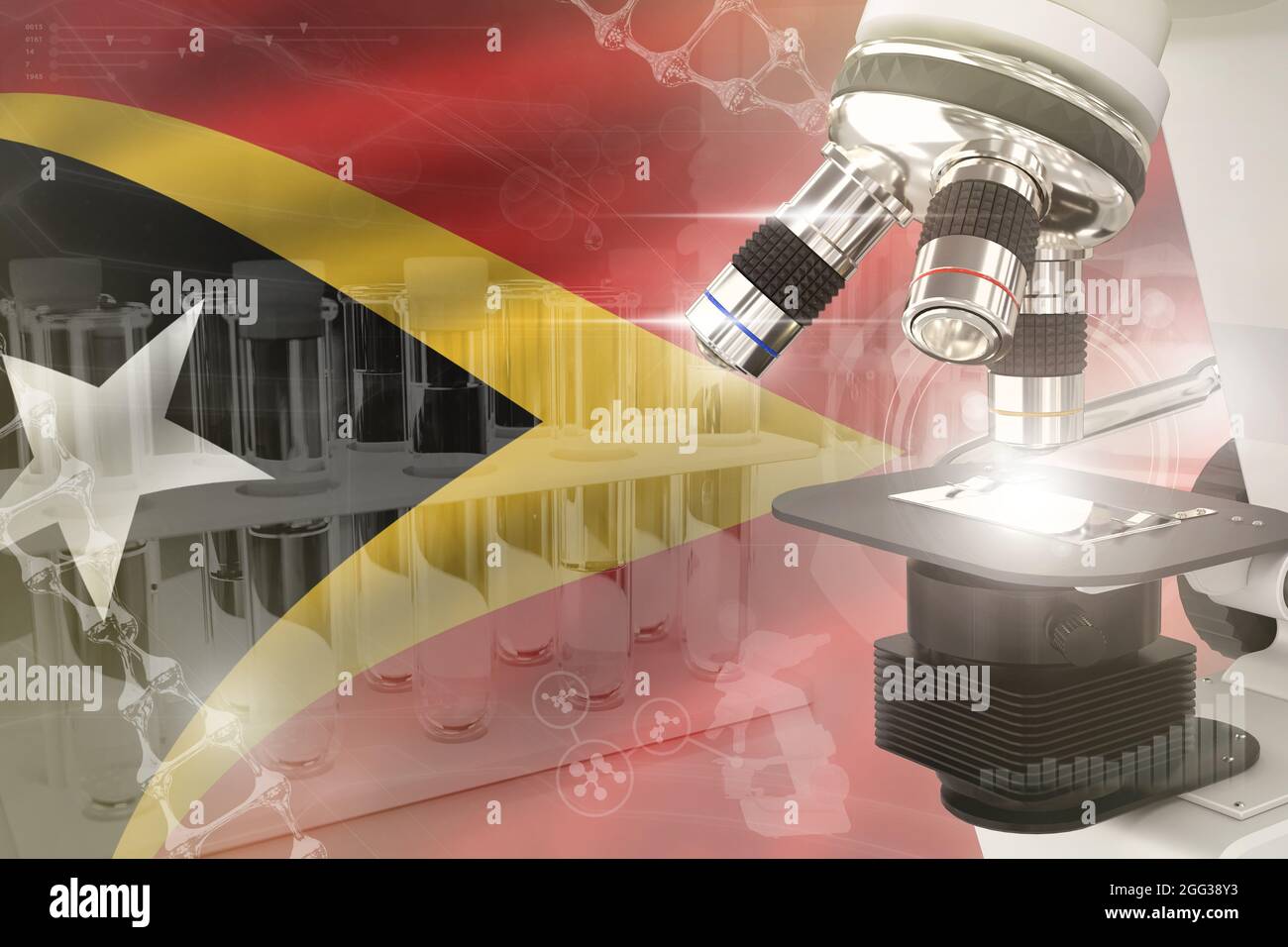 Microscope on Timor flag - science development digital background ...