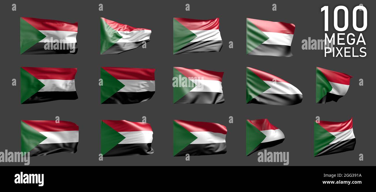 14 various pictures of Sudan flag isolated on grey background - 3D ...